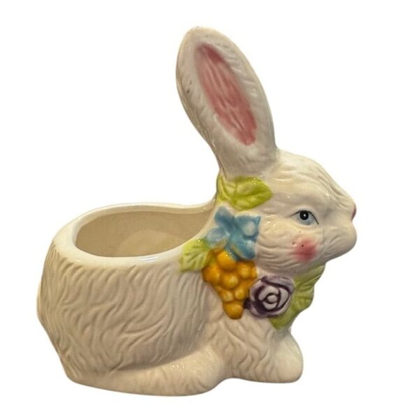 Unknown | Holiday | Ceramic Bunny Planter Vase With Floral Accents ...
